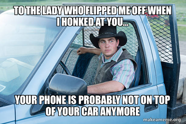 TO the lady who flipped me off when I honked at you... Your phone is ...