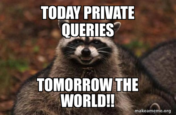 Today Private Queries Tomorrow the world!! - Evil Plotting Raccoon Meme ...