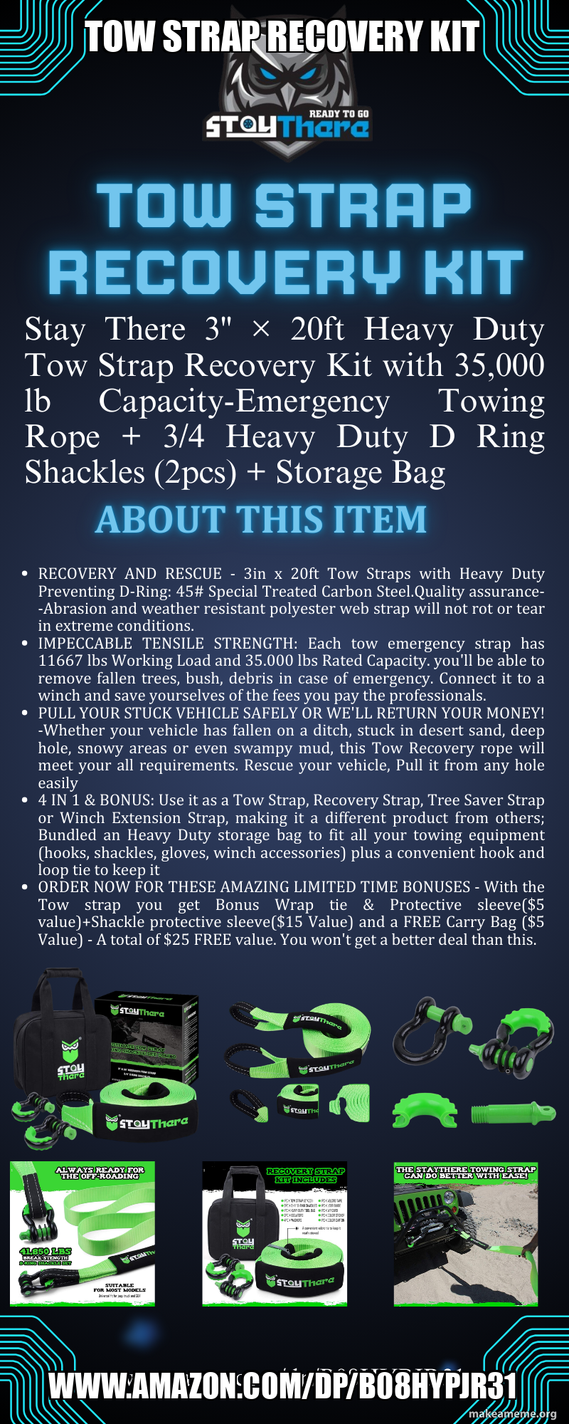 Tow Strap Recovery Kit www.amazon.com/dp/B08HYPJR31 - Be prepared for ...