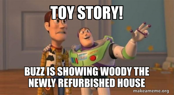 TOY STORY! Buzz is showing Woody the newly refurbished house - Buzz and ...