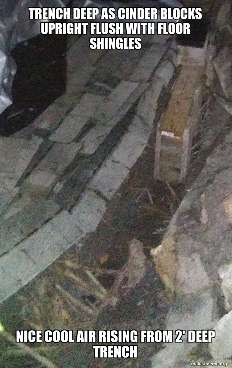 Trench deep as cinder blocks upright flush with floor shingles Nice ...