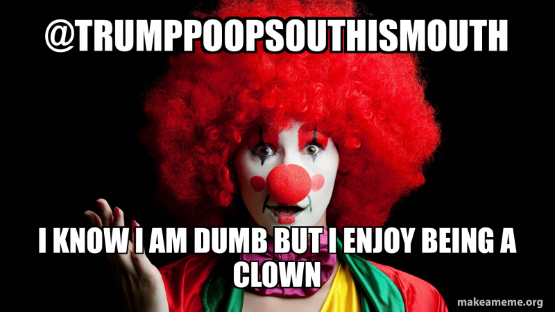 @trumppoopsouthismouth I know i am dumb but i enjoy being a clown Meme ...