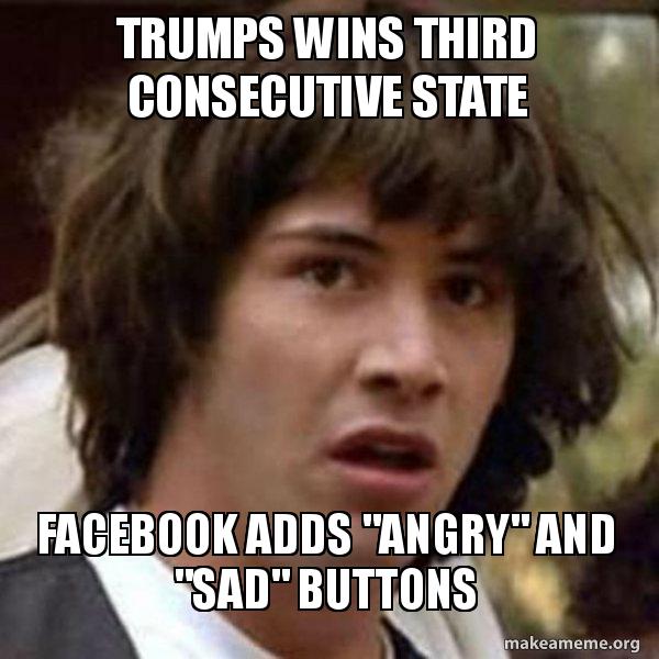 Trumps wins third consecutive state Facebook adds "angry" and "sad ...