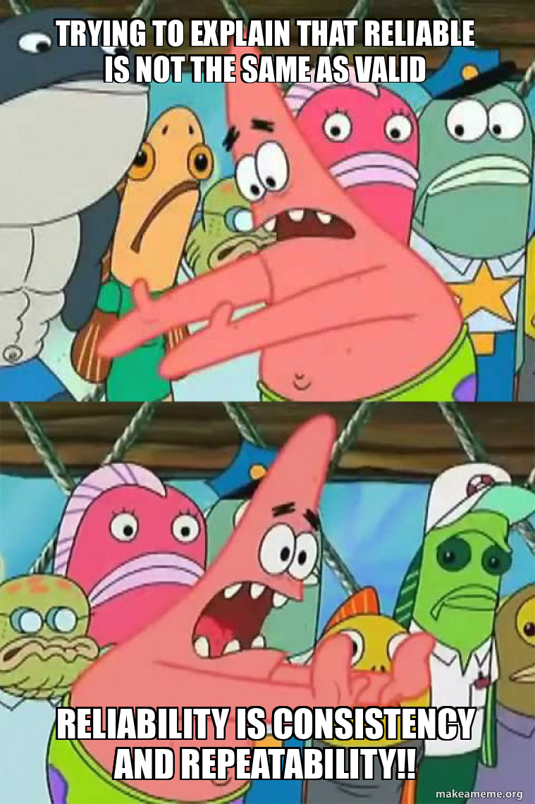 Trying to explain that reliable is NOT the same as valid Reliability is ...