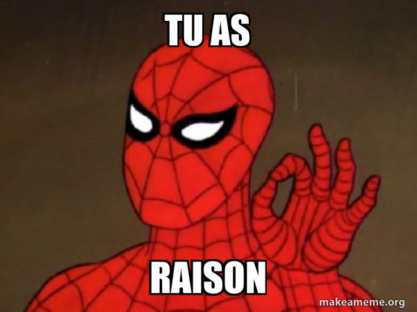 Tu as raison - Spiderman - Care factor Zero Meme Generator