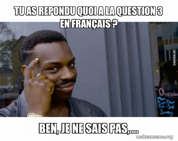 Tu as repondu quoi a la question 3 en français ? Ben, je ne sais pas ...
