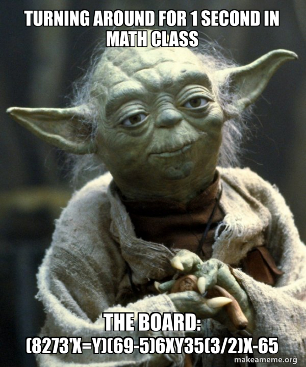turning around for 1 second in math class the board: (8273'x=y)(69-5 ...