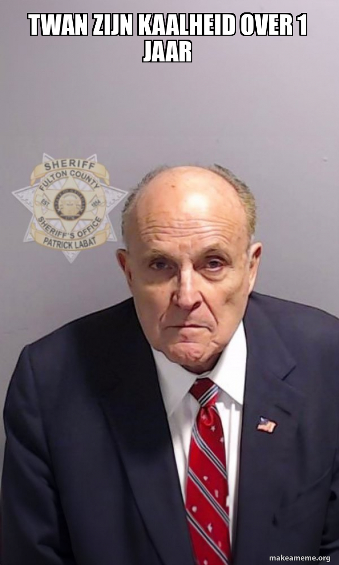 twan zijn kaalheid over 1 jaar - Rudy Giuliani Mugshot Meme Generator