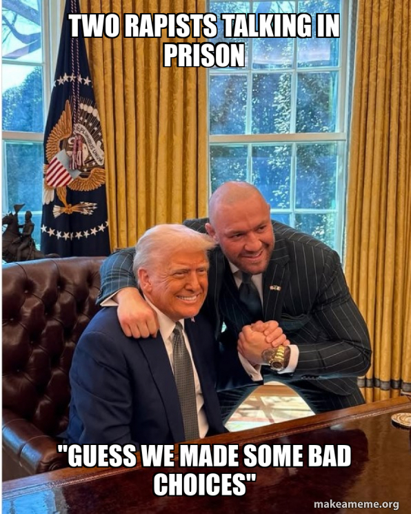 Two rapists talking in prison "Guess we made some bad choices" - Conor MgGregor and Donald Trump ...