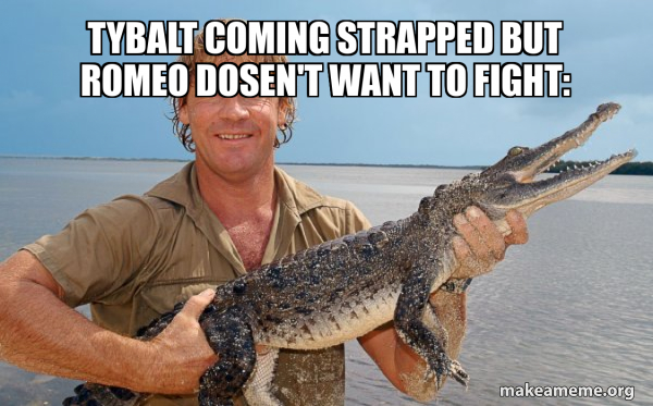 Tybalt coming strapped but Romeo dosen't want to fight: - Steve irwin ...