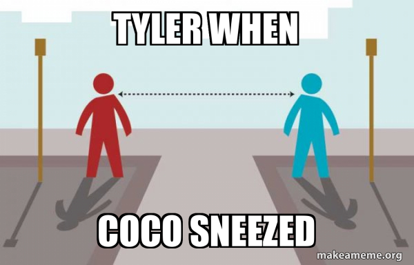 Tyler when coco sneezed - Coronavirus Social Distancing Meme Generator