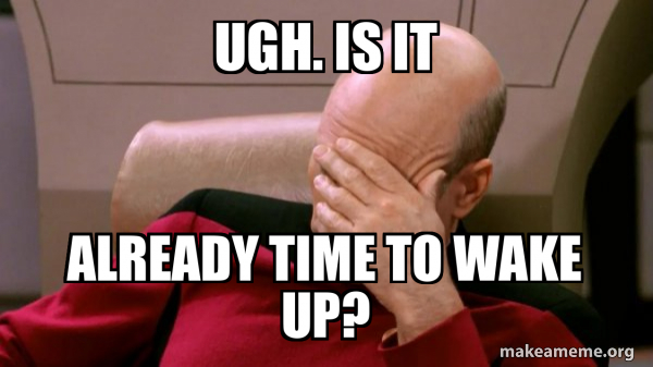 Ugh. Is it Already time to wake up? - Picard Facepalm Meme Generator