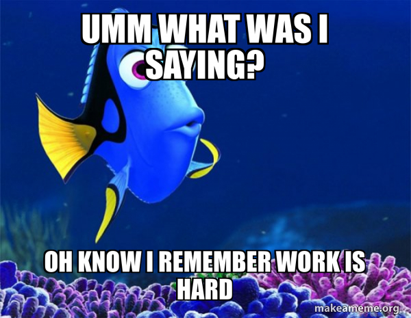 Umm what was I saying? Oh know I remember work is hard - Dory from Nemo ...