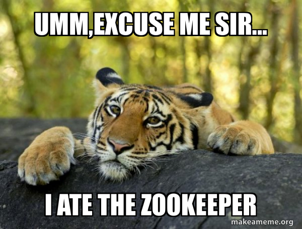 Umm,excuse me sir... I ate the zookeeper - Confession Tiger Meme Generator