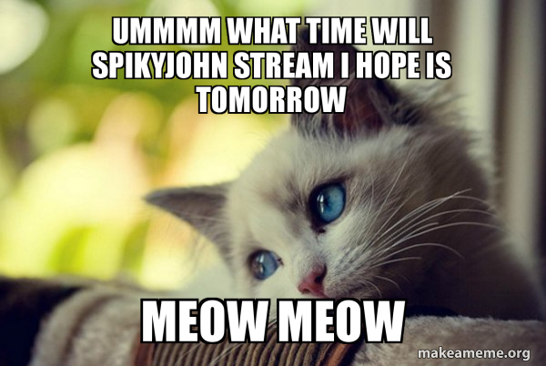 ummmm what time will spikyjohn stream i hope is tomorrow meow meow ...