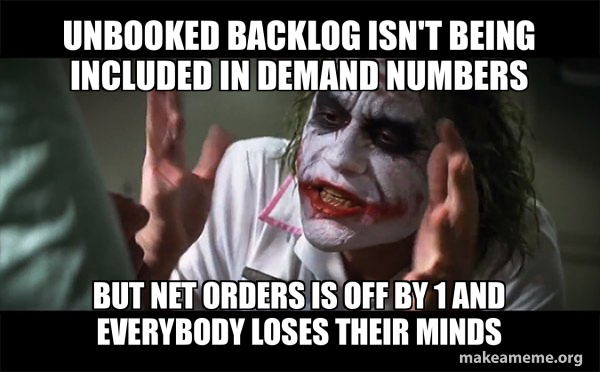 Unbooked backlog isn't being included in demand numbers but net orders ...