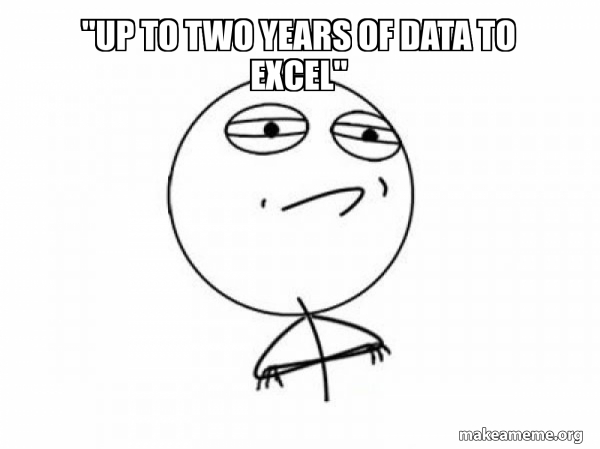 "Up to two years of data to Excel" - Challenge Acccepted Meme Generator