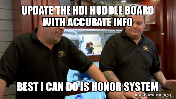 Update the HDI Huddle board with accurate info best i can do is honor ...