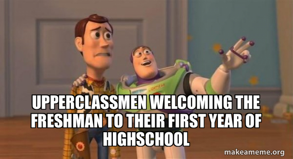 Upperclassmen welcoming the freshman to their first year of highschool ...