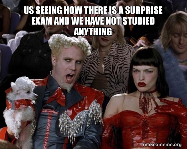 us seeing how there is a surprise exam and we have not studied anything ...