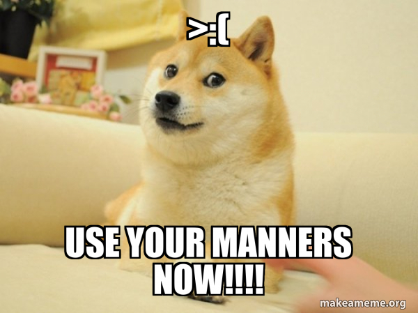 USE YOUR MANNERS NOW!!!! - Doge Meme Generator