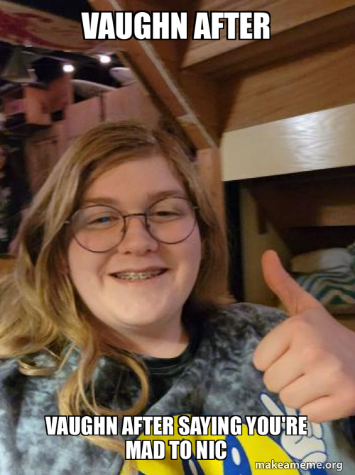 vaughn after vaughn after saying you're mad to nic Meme Generator