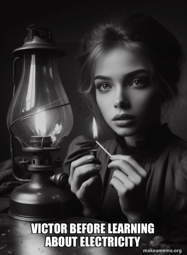 Victor before learning about electricity - Gaslighting Meme Generator