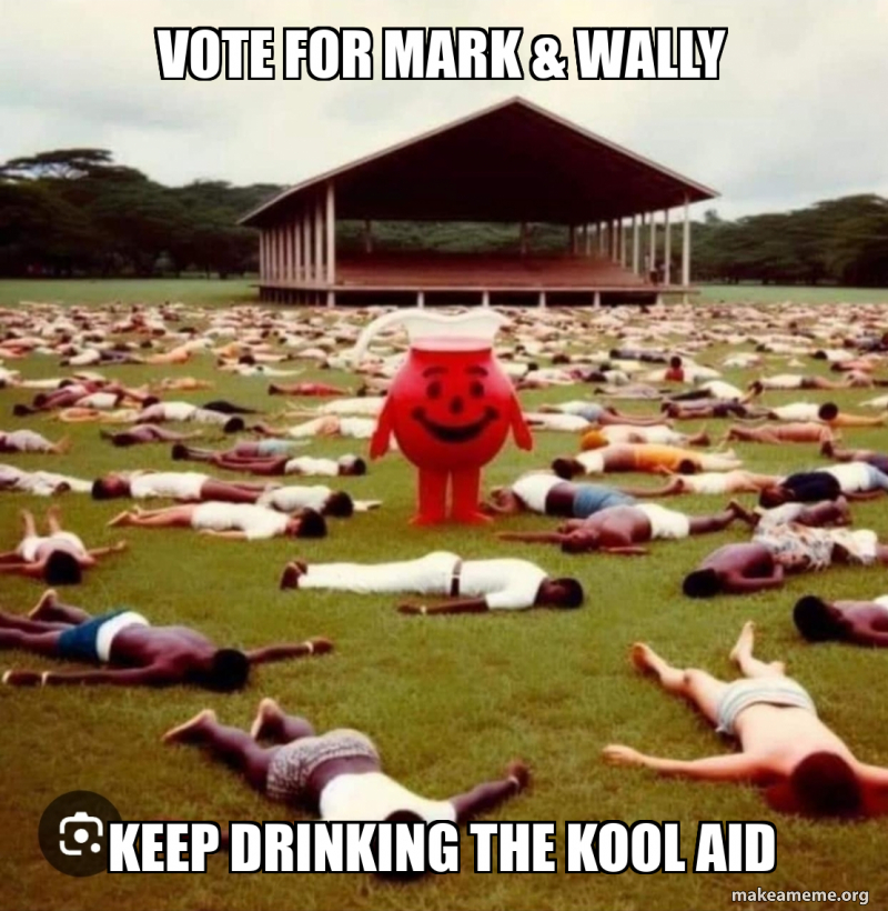 Vote for Mark & wally Keep drinking the kool aid Meme Generator