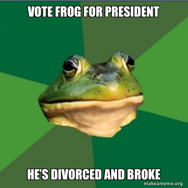 Vote frog for president He’s divorced and broke - Foul Bachelor Frog ...