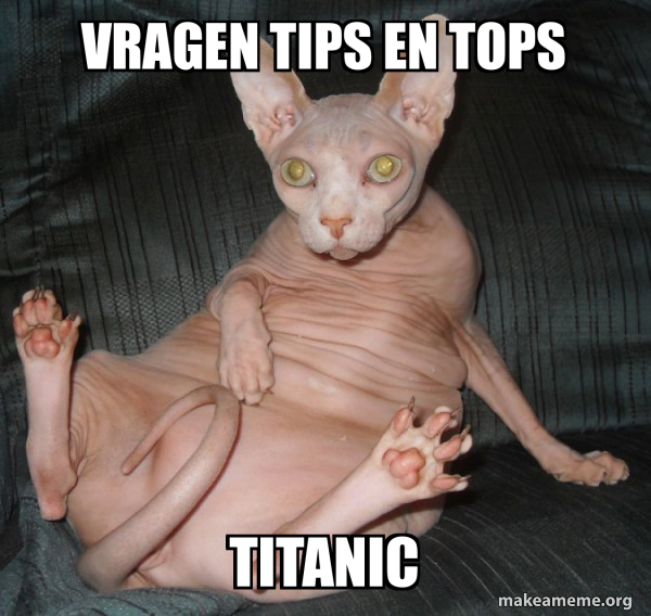 vragen tips en tops titanic - Hairless Cat Meme Generator