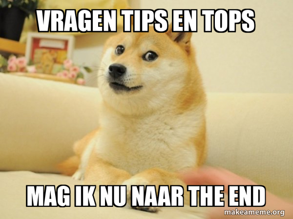 vragen tips en tops mag ik nu naar the end - Doge Meme Generator