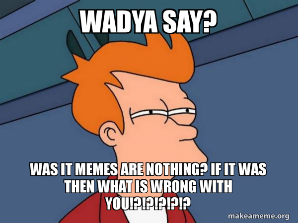 wadya say? was it memes are nothing? if it was then what is wrong with ...