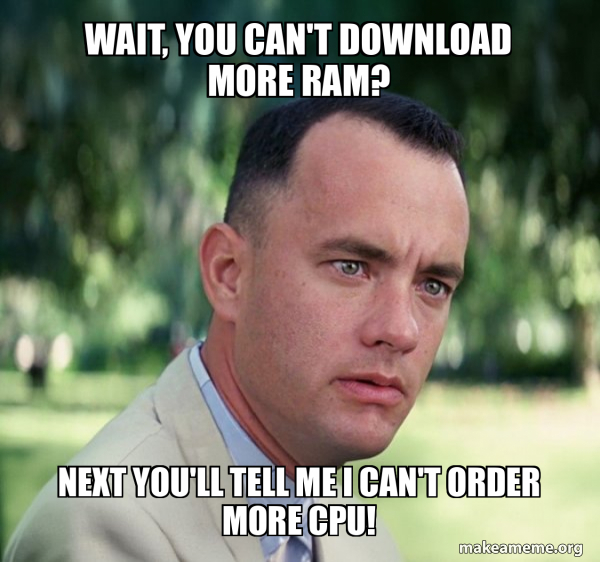 Wait, you can't download more RAM? Next you'll tell me I can't order ...