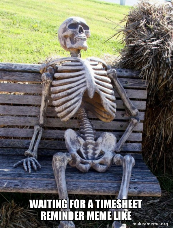 WAITING FOR A TIMESHEET REMINDER MEME LIKE - Waiting Skeleton | Make a Meme