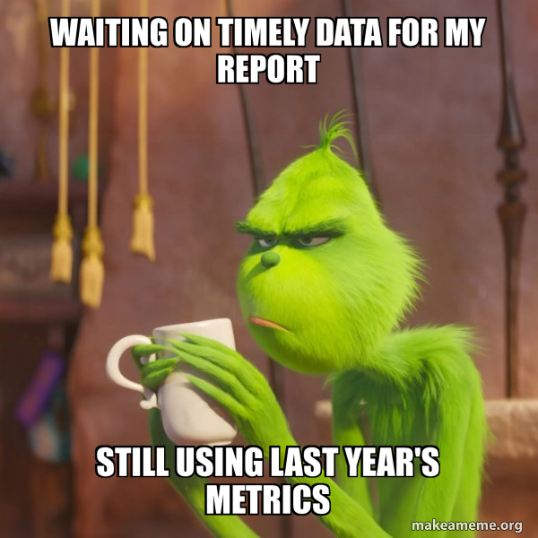 Waiting on Timely Data for my report Still using last year's metrics ...