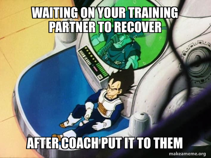 Waiting on your training partner to recover after coach put it to them ...