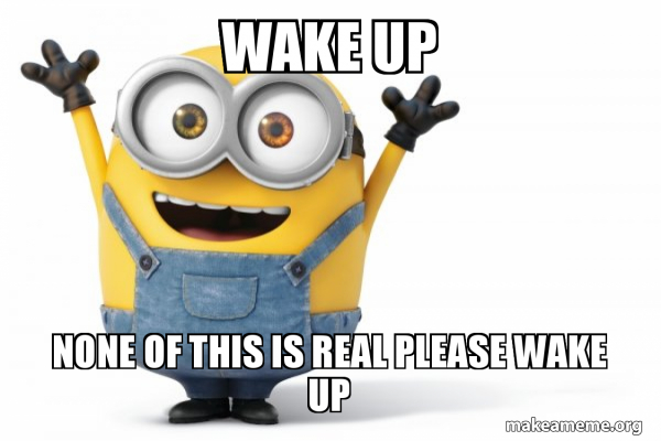 wake up none of this is real please wake up - Happy Minion Meme Generator