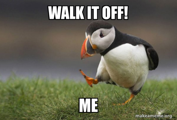 walk it off! me - Unpopular Opinion Puffin Meme Generator