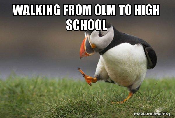 Walking from OLM to high school - Unpopular Opinion Puffin Meme Generator