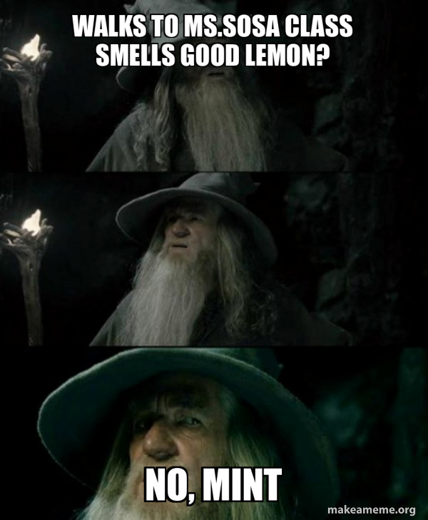 walks to Ms.sosa class smells good lemon? no, mint - Confused Gandalf ...