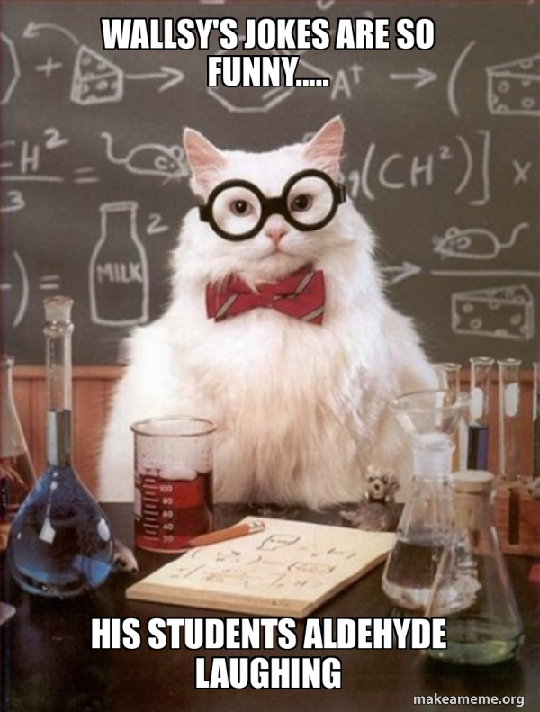 Wallsy's jokes are so funny..... his students aldehyde laughing ...