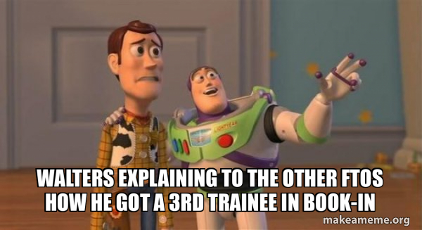Walters explaining to the other FTOs how he got a 3rd trainee in Book ...