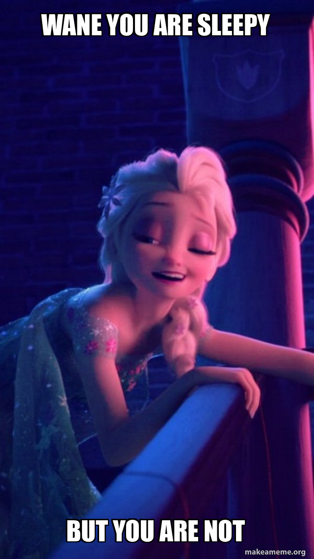 wane you are sleepy but you are not - Drunk Elsa Meme Generator