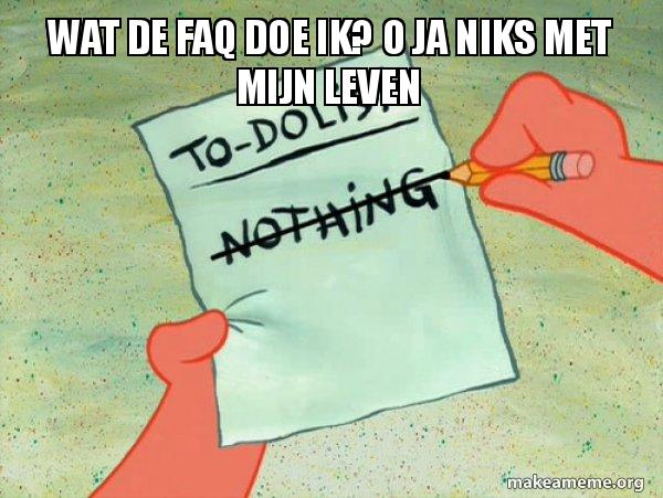 wat de faq doe ik? o ja NIKS met mijn leven - TO-DO List Meme Generator