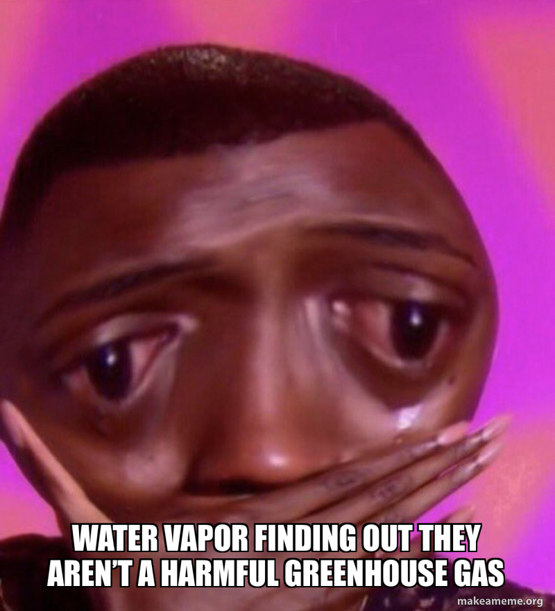 Water vapor finding out they aren’t A harmful greenhouse Gas Meme Generator