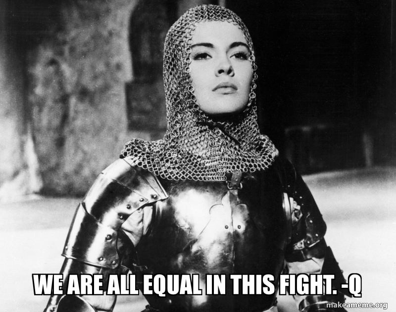We are all equal in this fight. -Q Meme Generator
