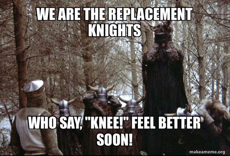 WE ARE THE REPLACEMENT KNIGHTS Who say, "KNEE!" FEEL BETTER SOON! Meme ...