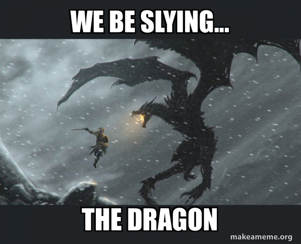 we be slying... the dragon - Skyrim Dragon Slaying Meme Generator