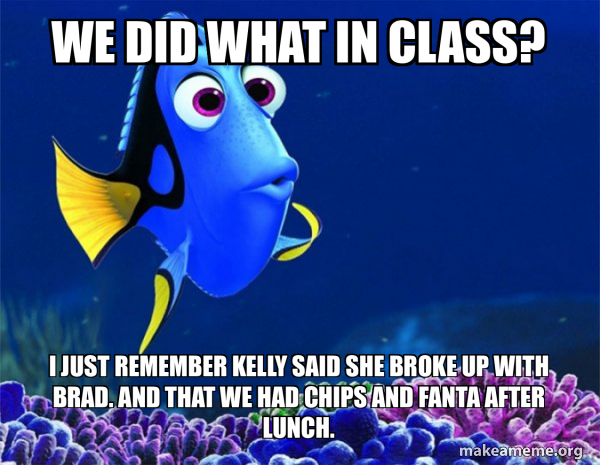 We did what in class? I just remember Kelly said she broke up with Brad ...