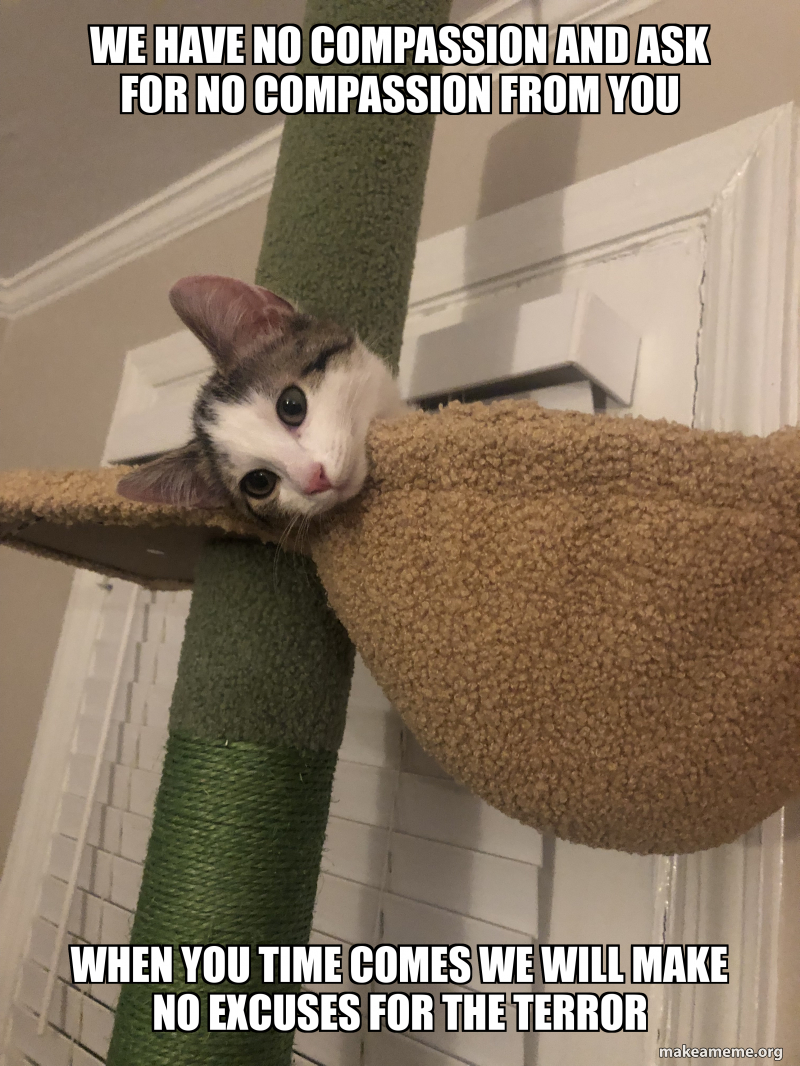 We have no compassion and ask for no compassion from you When you time comes we will make no ...